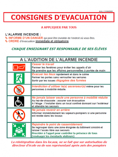 Protocole d’évacuation – Santé – Sécurité